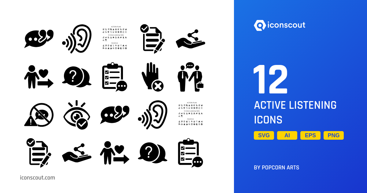 Active Listening Icon Pack - 12 Glyph School & Education Icons | SVG ...