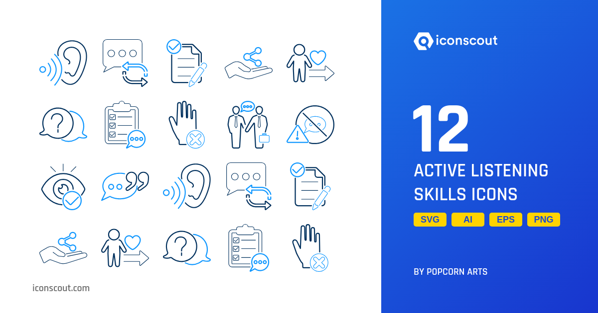 Active Listening Skills Icon Pack - 12 Line Business Icons | SVG, PNG ...