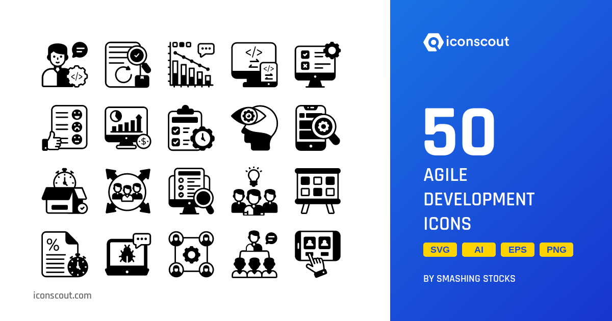 Agile Development Icon Pack - 50 Glyph Design & Development Icons | SVG ...