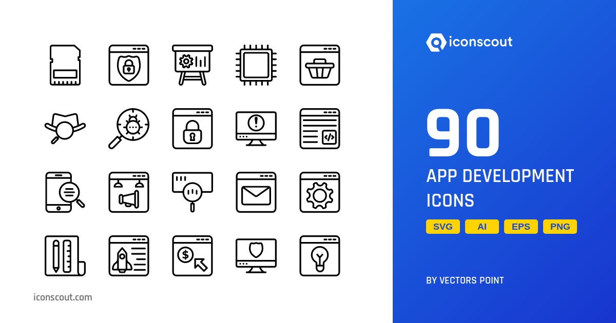 App Development Icon Pack - 90 Line Seo & Web Icons | SVG, PNG, ICO ...
