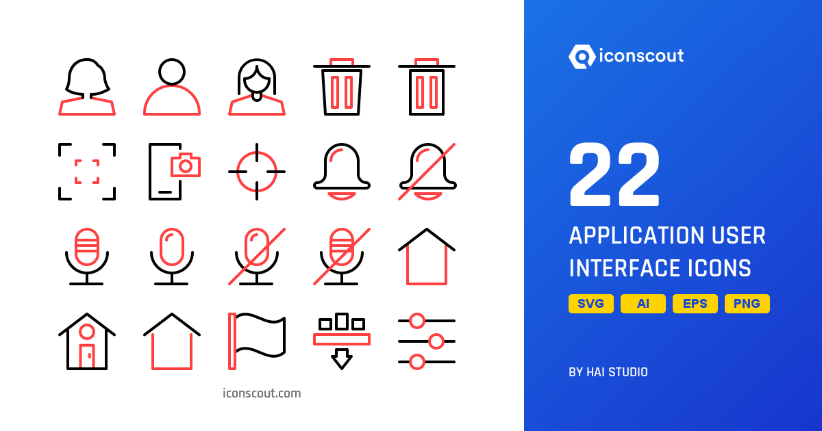 Application User Interface Icon Pack - 22 Line User Interface Icons ...