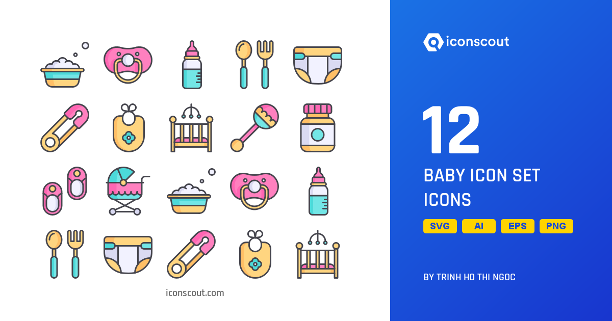 Baby Icon Set Icon Pack - 12 Colored Outline Kids Icons | SVG, PNG, ICO ...