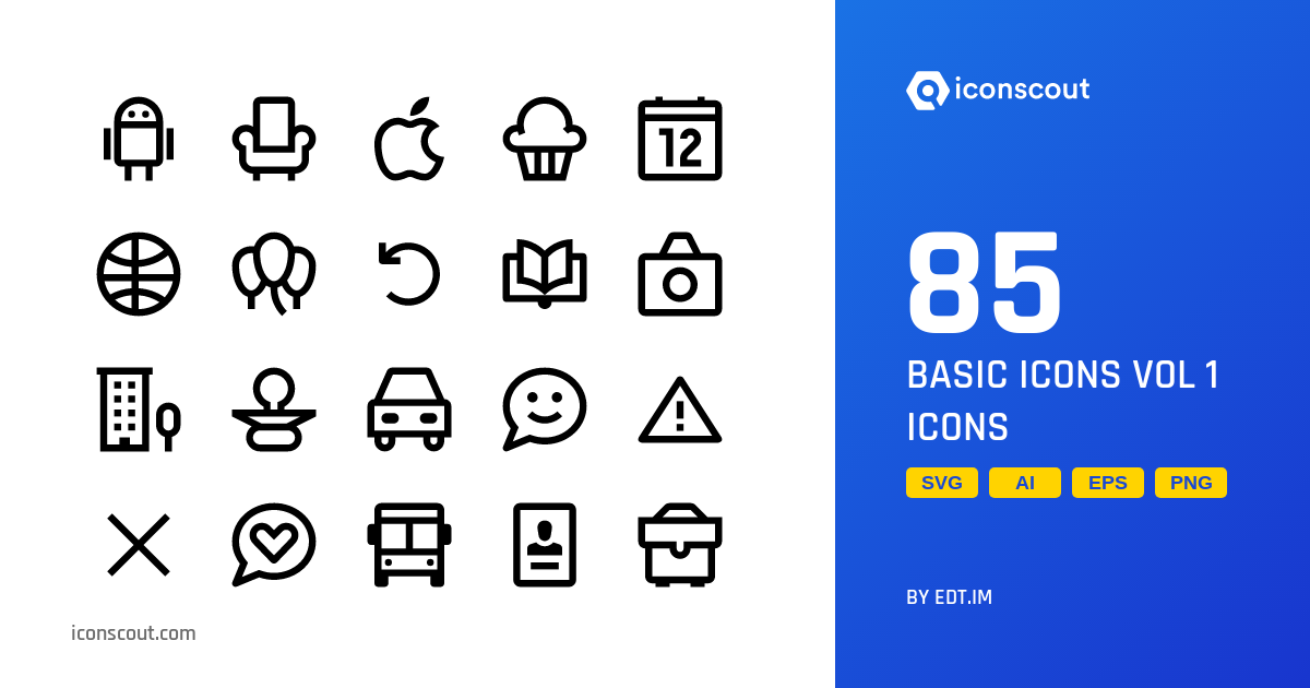 Basic Icons Vol 1 Icon Pack - 85 Line User Interface Icons | SVG, PNG ...