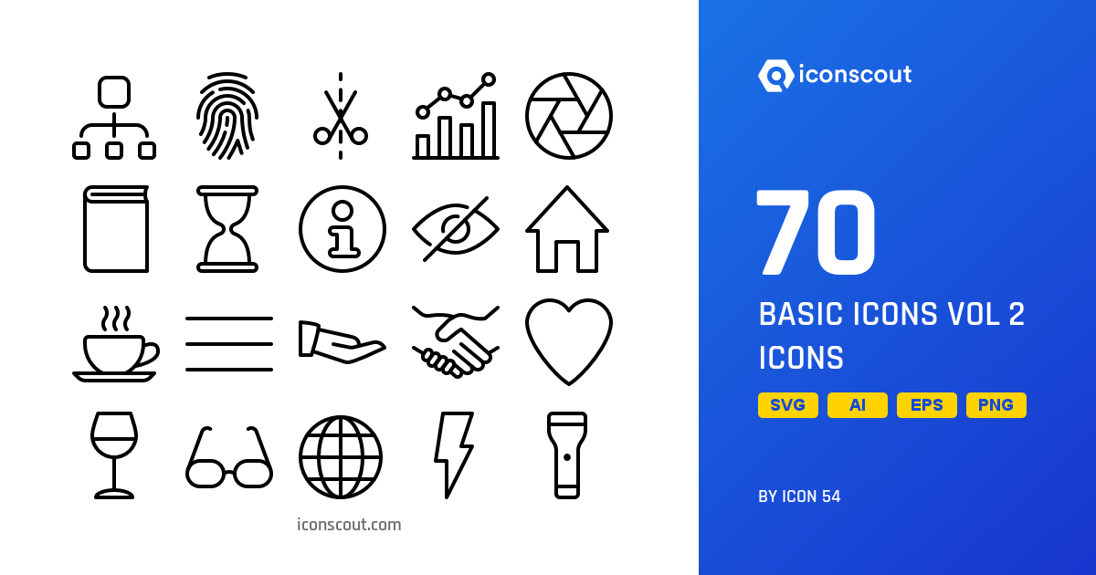 Basic Icons Vol 2 Icon Pack - 70 Line User Interface Icons | SVG, PNG ...