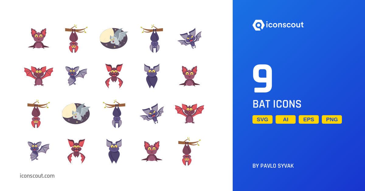 Bat Icon Pack - 9 Flat Festival & Days Icons | SVG, PNG, ICO Available