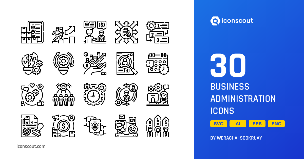 Business Administration Icon Pack - 30 Line Business Icons | SVG, PNG ...