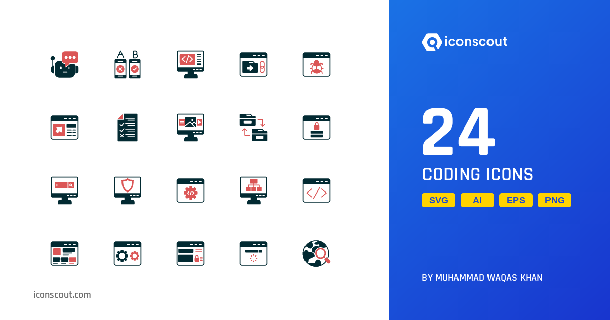 Coding Icon Pack - 24 Dual Tone Design & Development Icons | SVG, PNG ...