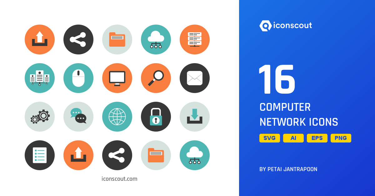 Computer Network Icon Pack - 16 Flat Network & Communication Icons ...
