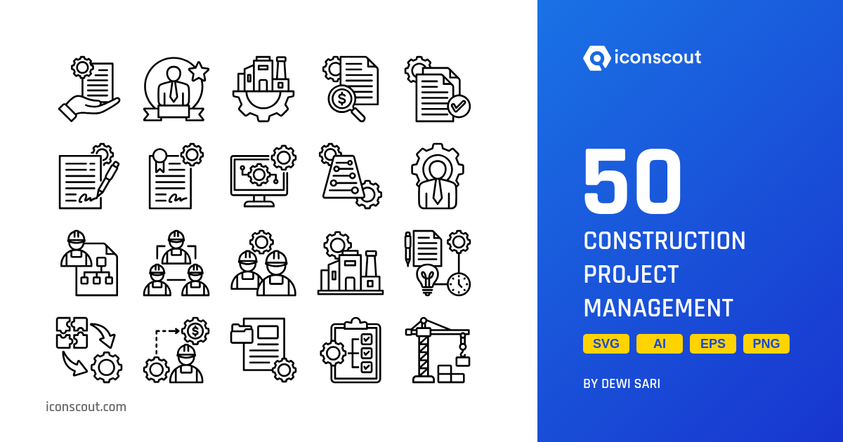 Construction Project Management Icon Pack - 50 Line Business Icons ...