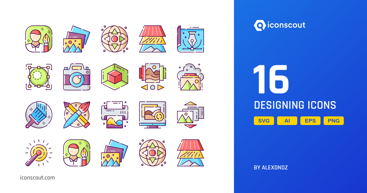 Designing Icon Pack - 16 Colored Outline Design & Development Icons ...