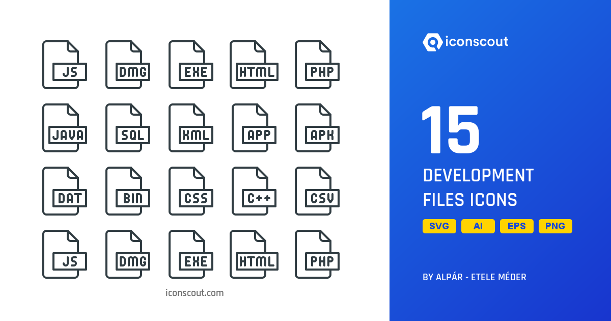 Development Files Icon Pack - 15 Line Files & Folders Icons | SVG, PNG ...