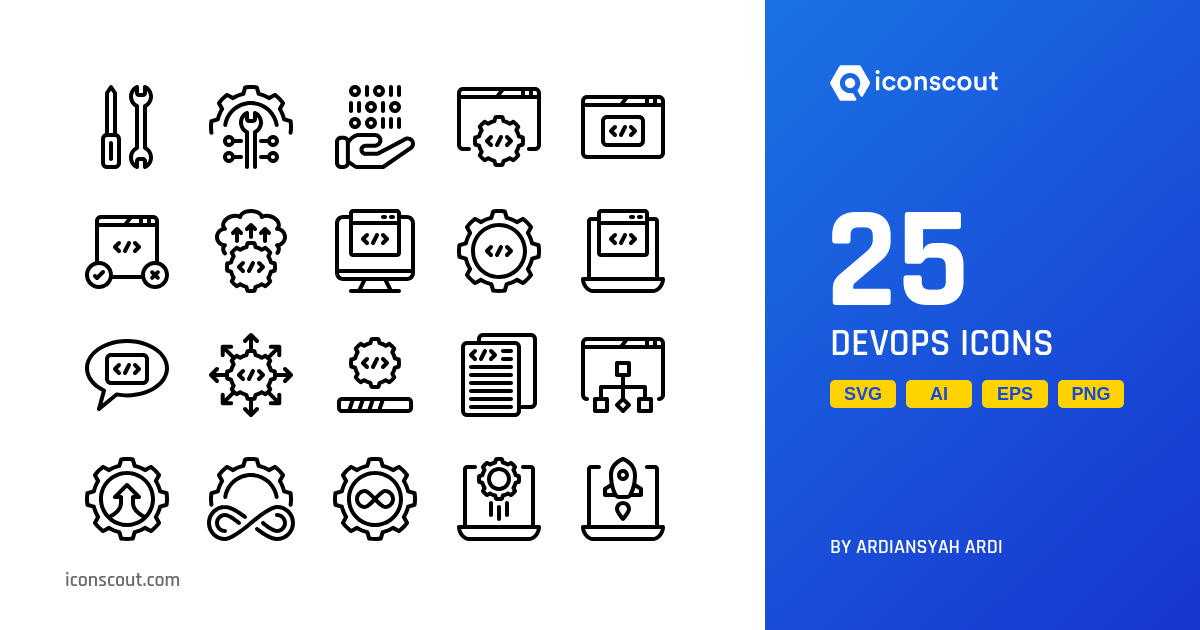Devops Icon Pack - 25 Line Miscellaneous Icons | SVG, PNG, ICO Available