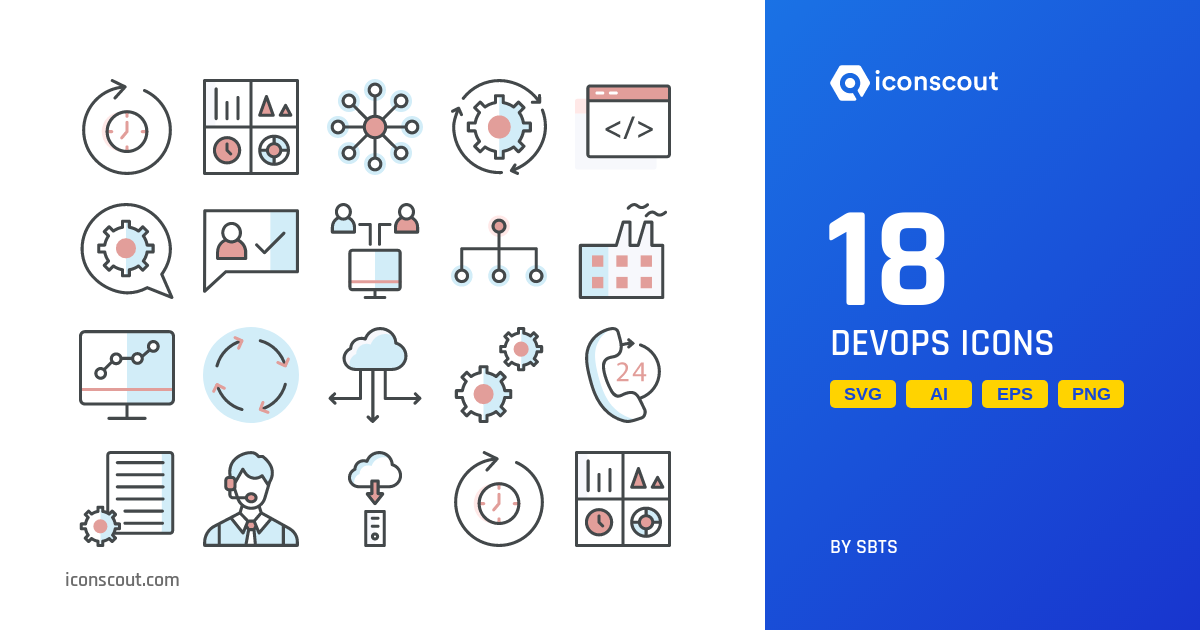 Devops Icon Pack - 18 Colored Outline Design & Development Icons | SVG ...