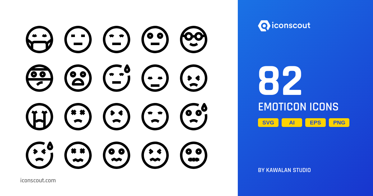 Emoticon Icon Pack - 82 Line Sign & Symbols Icons | SVG, PNG, ICO Available