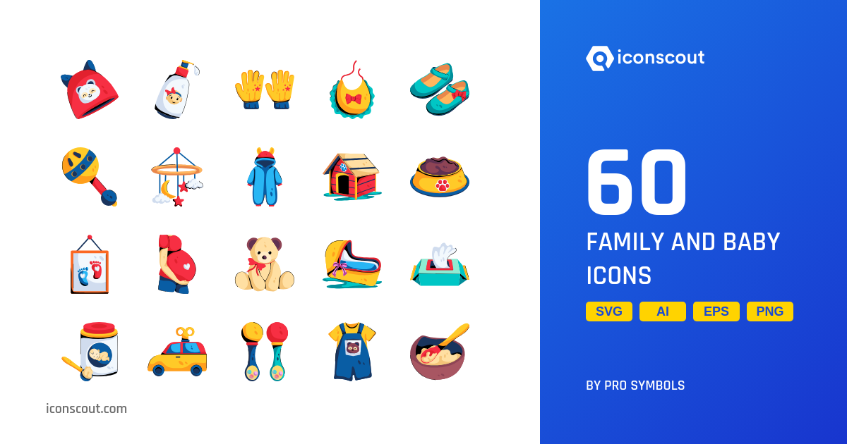 Family And Baby Icon Pack - 60 Flat People Icons | SVG, PNG, ICO Available