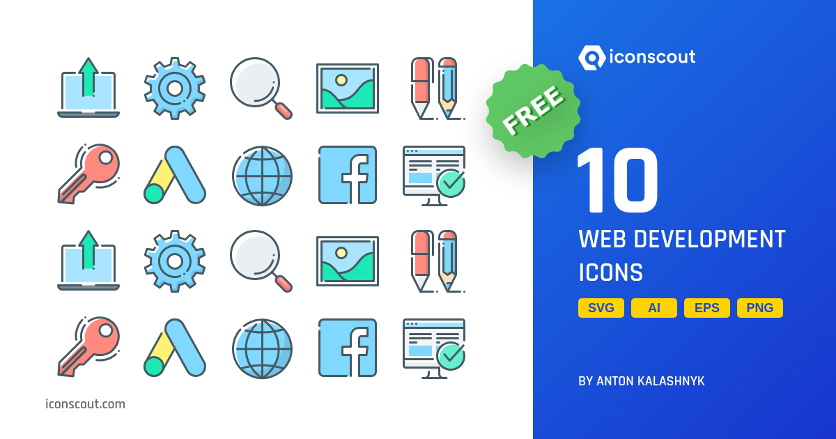 Free Web Development Icon Pack - 10 Colored Outline Design & Development Icons | SVG, PNG, ICO ...
