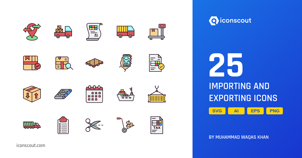 Importing And Exporting Icon Pack - 25 Colored Outline E-commerce ...
