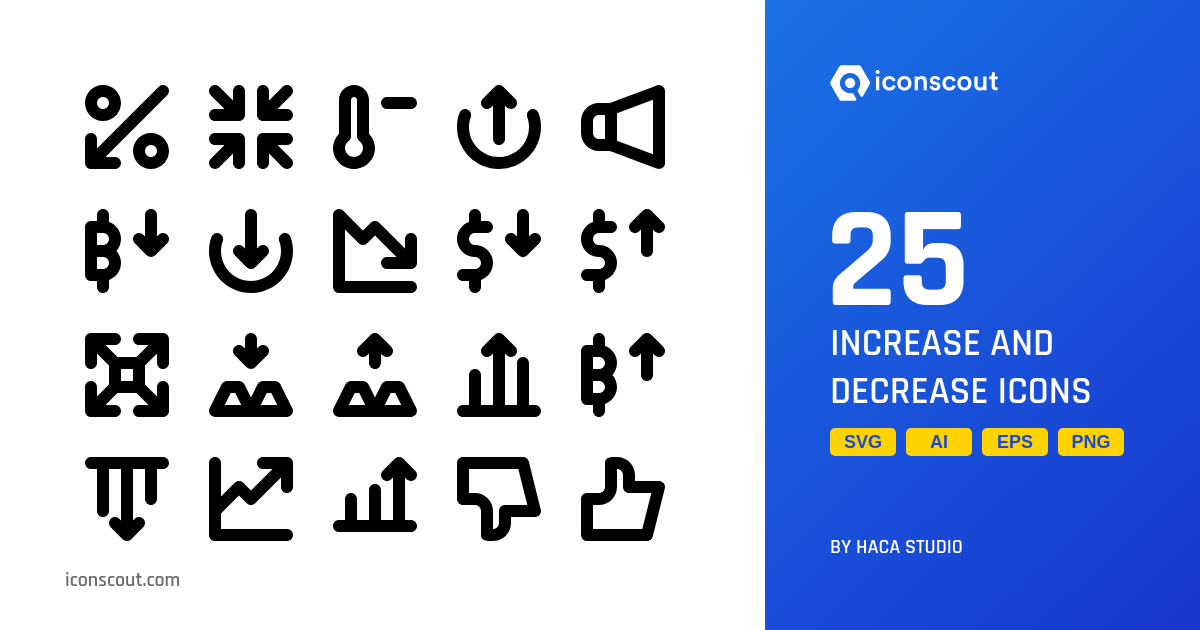 Increase And Decrease Icon Pack - 25 Line Business Icons | SVG, PNG, ICO Available