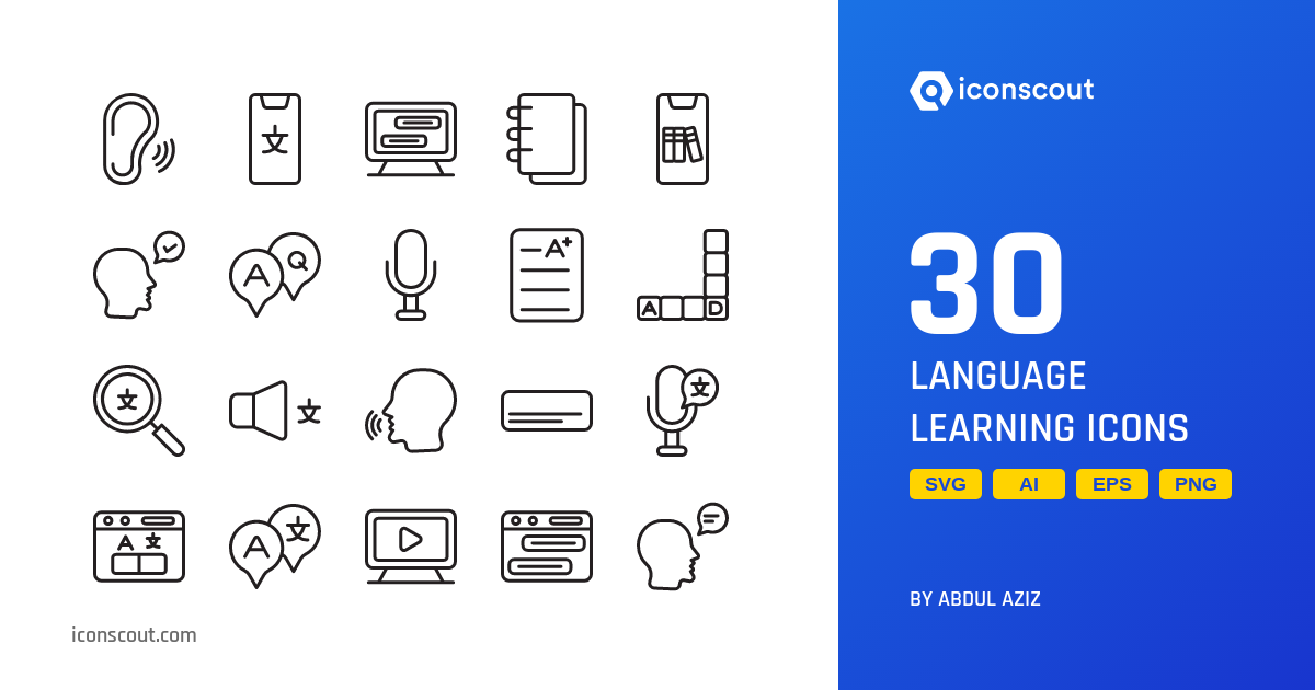Language Learning Icon Pack - 30 Line Network & Communication Icons ...