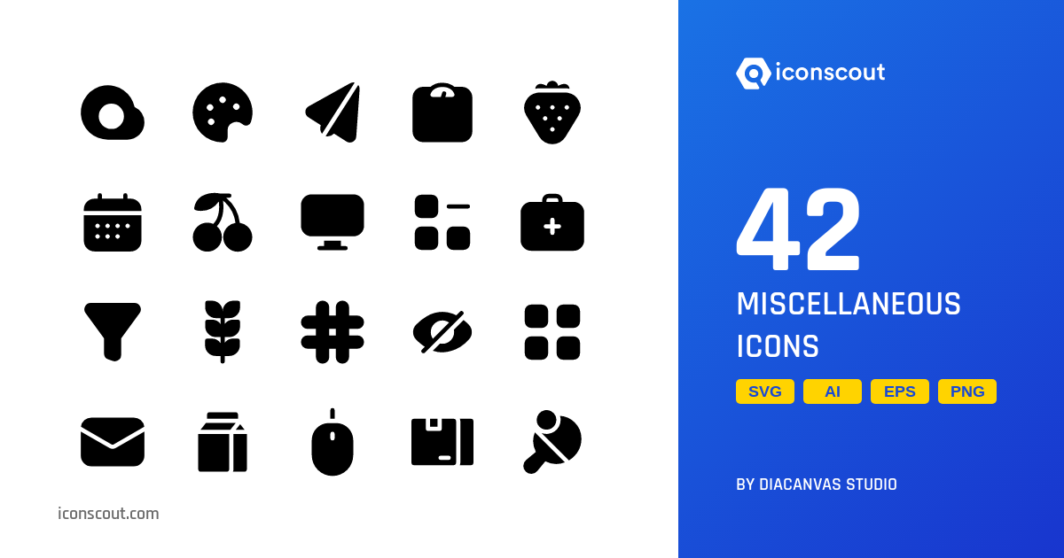 Miscellaneous Icon Pack - 42 Glyph Business Icons | SVG, PNG, ICO Available