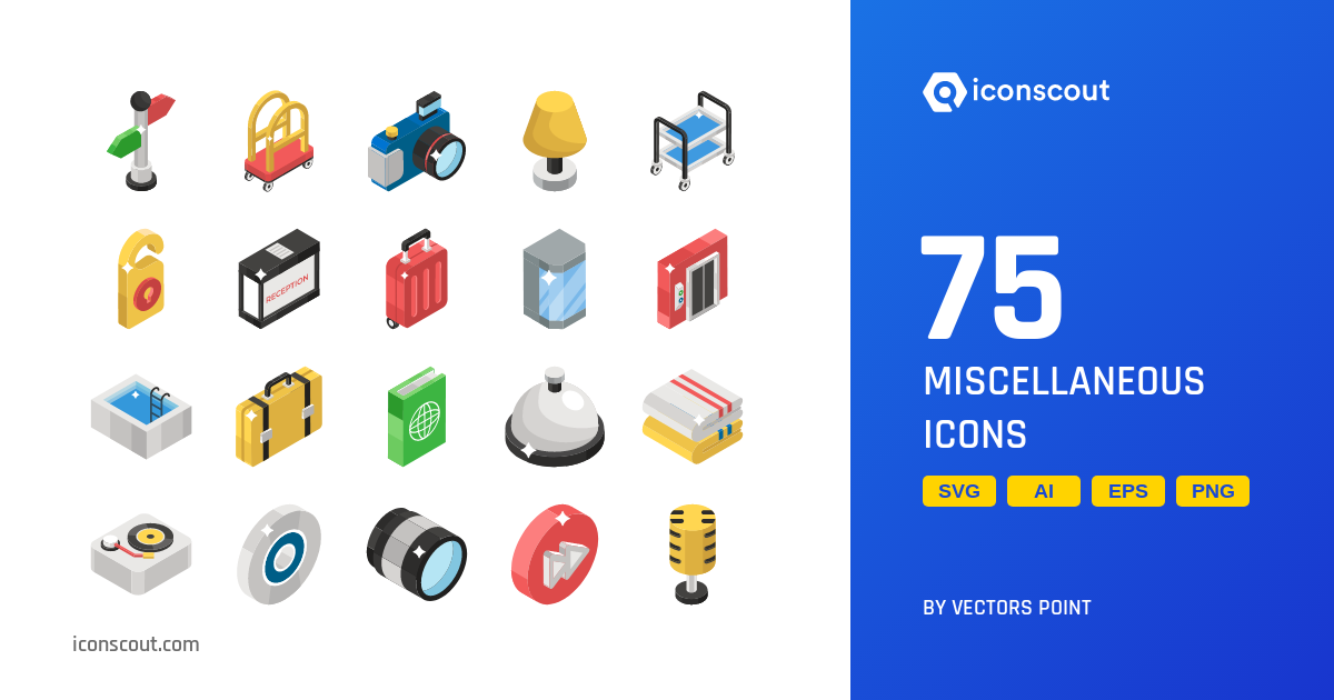Miscellaneous Icon Pack - 75 Isometric Miscellaneous Icons | SVG, PNG ...