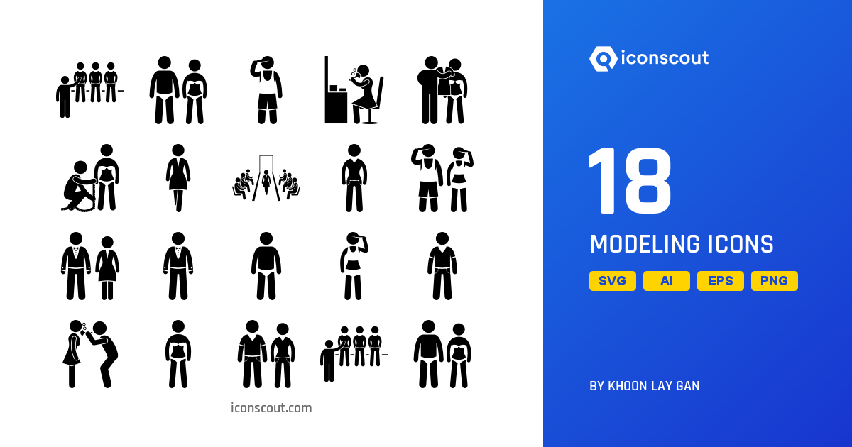 Modeling Icon Pack - 18 Glyph People Icons | Svg, Png, Ico Available