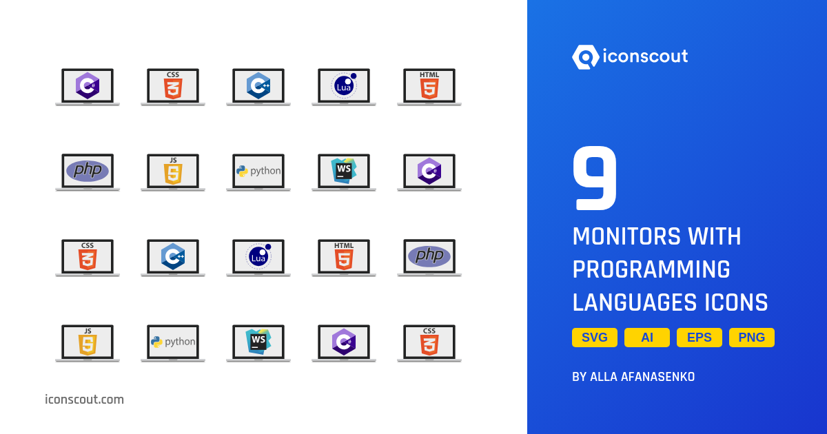 Monitors With Programming Languages Icon Pack - 10 Flat Science ...