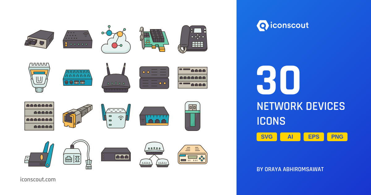 Network Devices Icon Pack - 30 Colored Outline Appliances Icons | SVG ...
