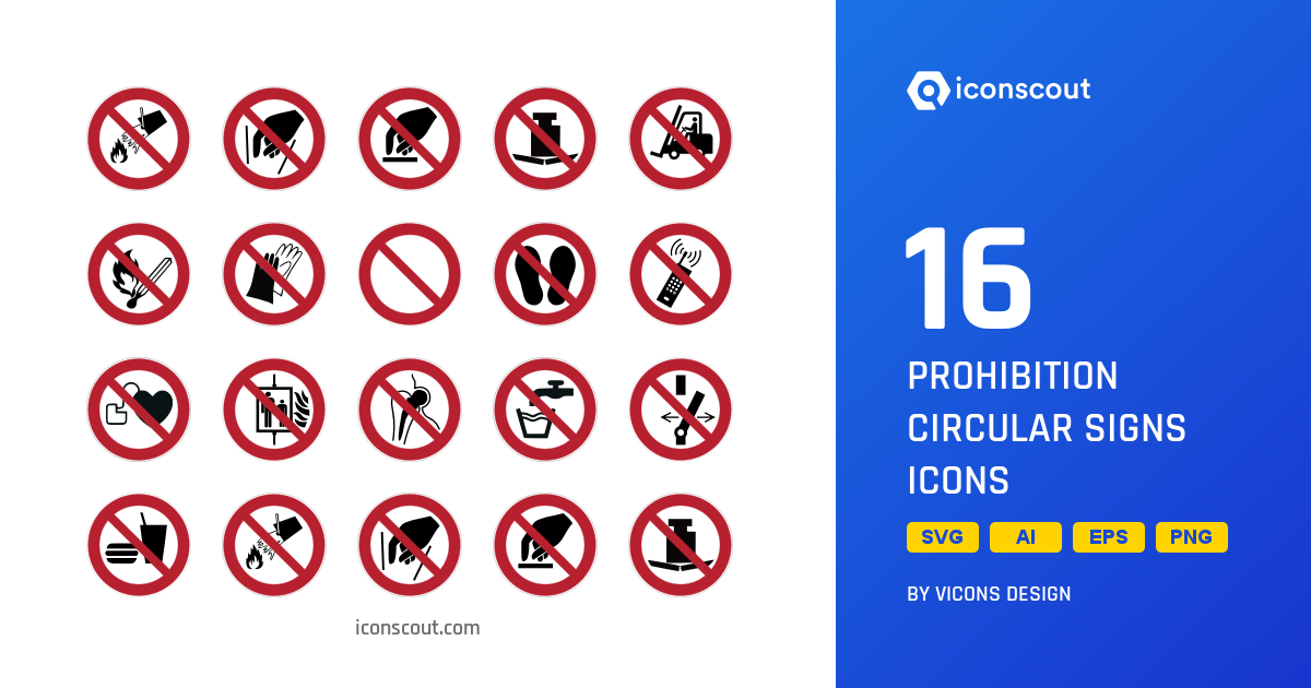 Prohibition Circular Signs Icon Pack - 16 Free Download Sign & Symbols ...