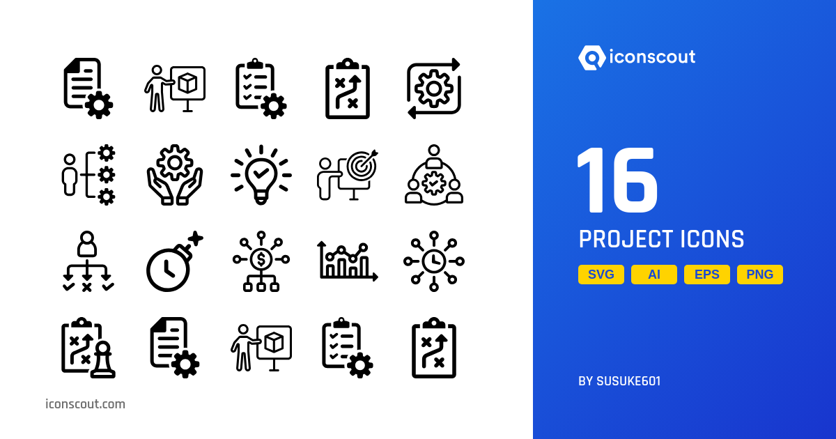 Project Icon Pack - 16 Line Business Icons | SVG, PNG, ICO Available