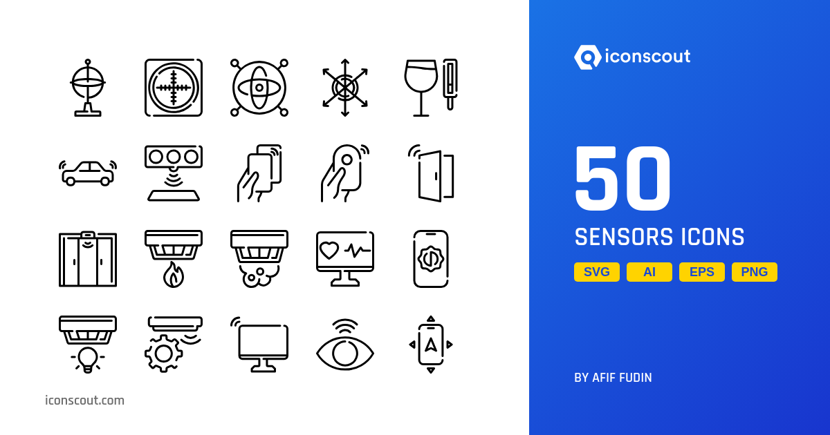 Sensors Icon Pack - 50 Line Science & Technology Icons | SVG, PNG, ICO ...