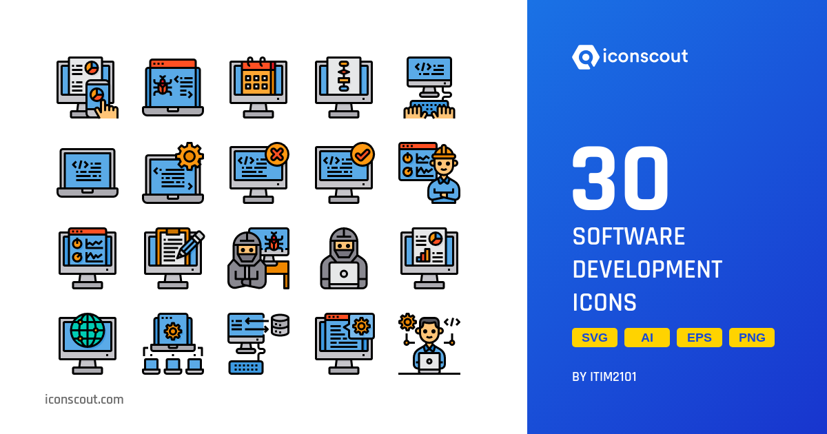 Software Development Icon Pack - 30 Colored Outline Design & Development Icons | SVG, PNG, ICO ...