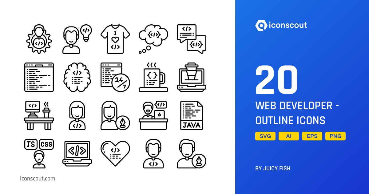 Web Developer Icon Pack - 20 Line Design & Development Icons | SVG, PNG ...