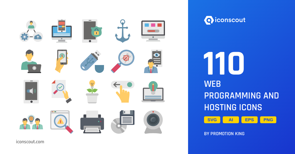 Web Programming And Hosting Icon Pack - 110 Design & Development Flat ...