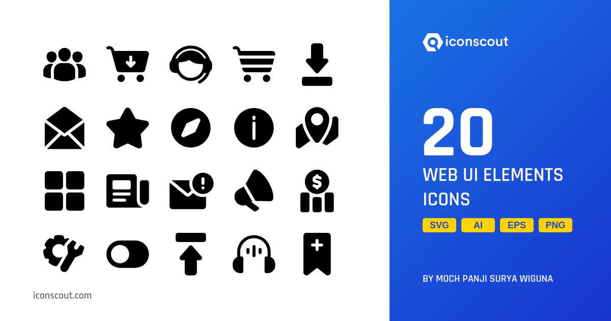 Web UI Elements Icon Pack - 20 Glyph User Interface Icons | SVG, PNG ...