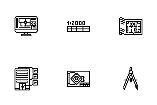 Architectural Drafter Drawing Icon Pack - 20 Line Tools & Equipment ...