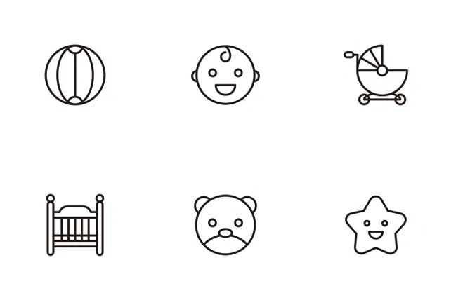Baby Icon Pack - 16 Line Miscellaneous Icons | SVG, PNG, ICO Available
