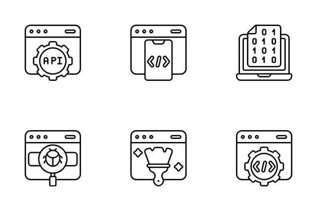 Coding Icon Pack - 30 Line Design & Development Icons | SVG, PNG, ICO ...