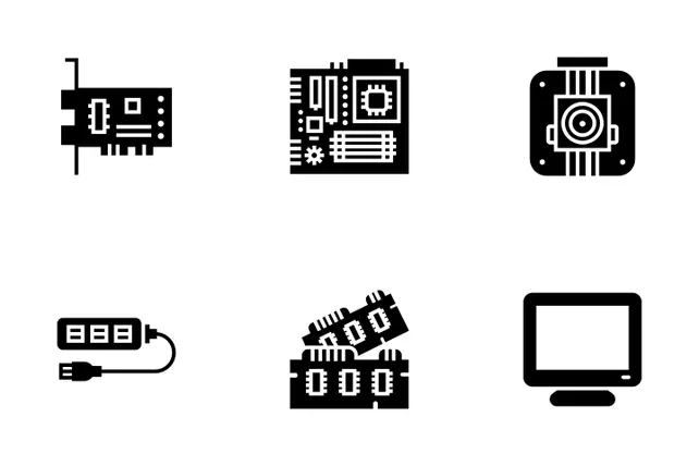 Computer Hardware Icon Pack - 60 Glyph Appliances Icons | SVG, PNG, ICO ...
