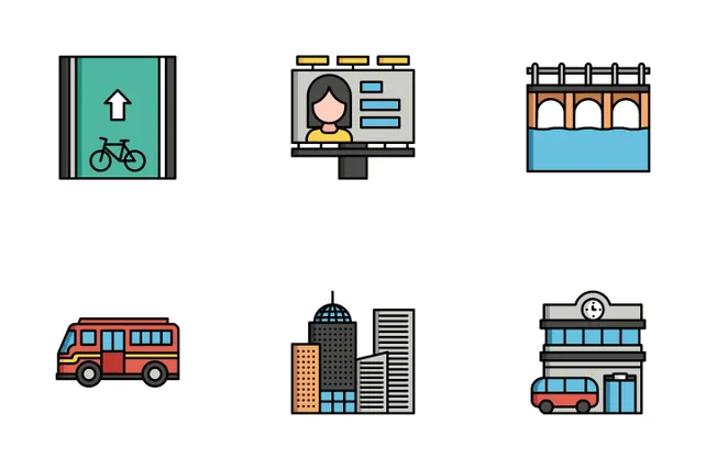 Infrastructure Icon Pack - 90 Colored Outline Buildings Icons | SVG ...