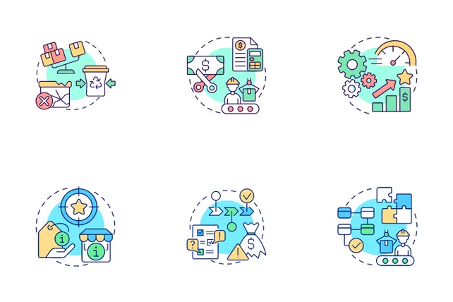 Lean Manufacturing Icon Pack - 33 Colored Outline Industry Icons | SVG ...