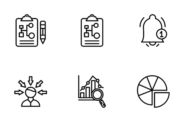 Planning And Organization Icon Pack - 50 Line Business Icons | SVG, PNG, ICO Available