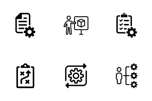 Project Icon Pack - 16 Line Business Icons | SVG, PNG, ICO Available