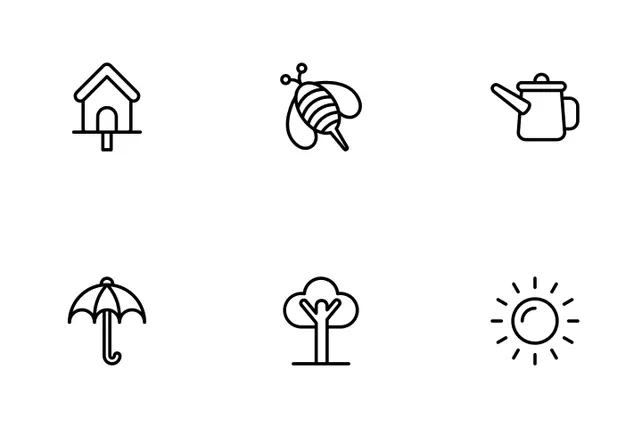 Spring Icon Pack - 16 Line Nature Icons | SVG, PNG, ICO Available