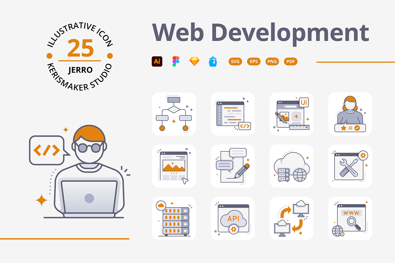 Web Development Icon Pack - 25 Colored Outline Design & Development Icons | SVG, PNG, ICO Available