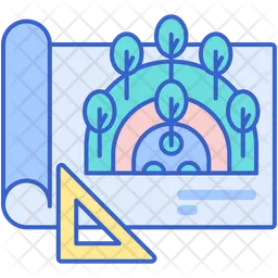 Landscape Architecture Icon - Download in Colored Outline Style